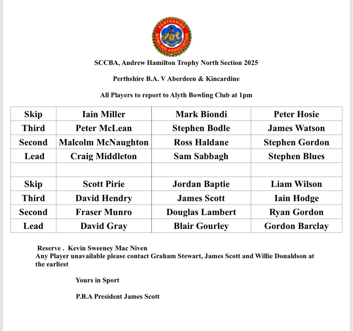 Andrew Hamilton Trophy 2025 - Perthshire Bowling Association